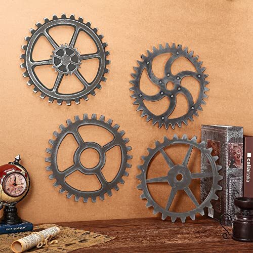 4 Pieces Wooden Industrial Steampunk Style Gear Wheel Wall Decoration ...