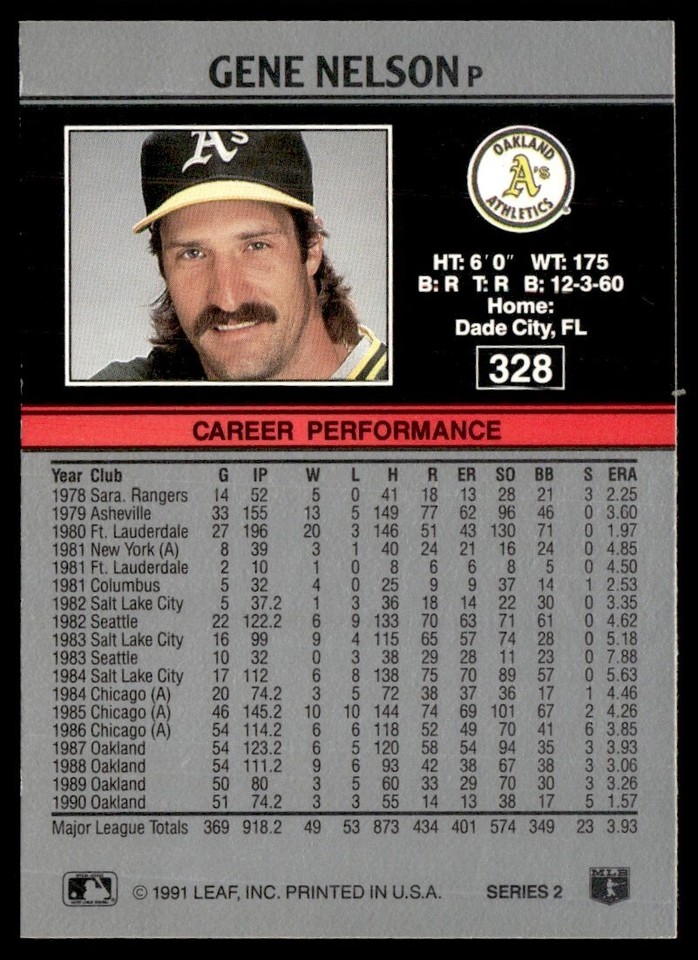 1991 Leaf Gene Nelson Oakland Athletics #328 | eBay