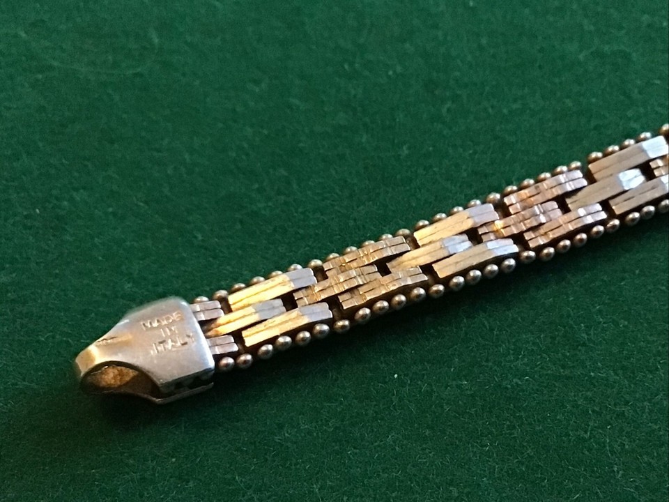 MILOR GOLD PLATED .925 STERLING SILVER Vintage Flat Chain Bracelet~18 ...