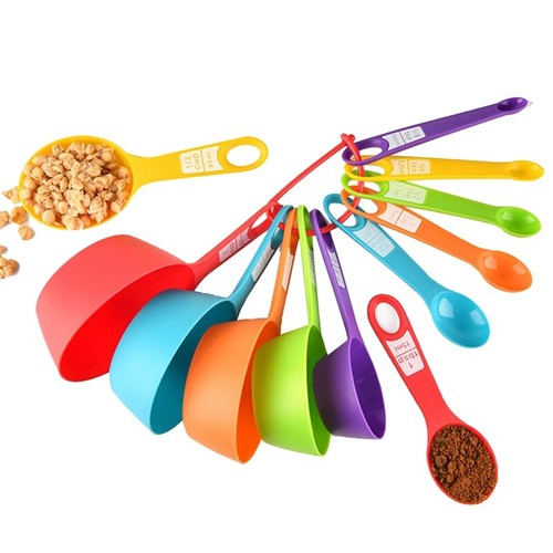 12 Pcs Plastic Measuring Cups and Spoons Set,Colored Kitchen Measure ...