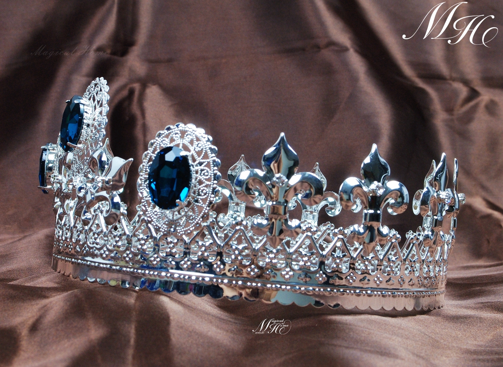 Blue Crystal Men Crown Imperial Medieval Tiara Headband Pageant Party ...