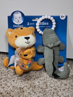 Gerber® 2-Piece Baby Cheetah Rattle & Crocodile Bubble Teether Set | eBay