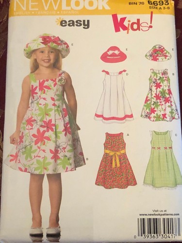 🦋 NEW LOOK #6693 - GIRLS EASY ( 4 STYLE ) SUMMER DRESS & HAT PATTERN 3 ...