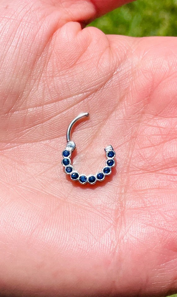 Blue Sapphire Hinged Nose Ear Piercing Septum Clicker Daith Conch Helix ...