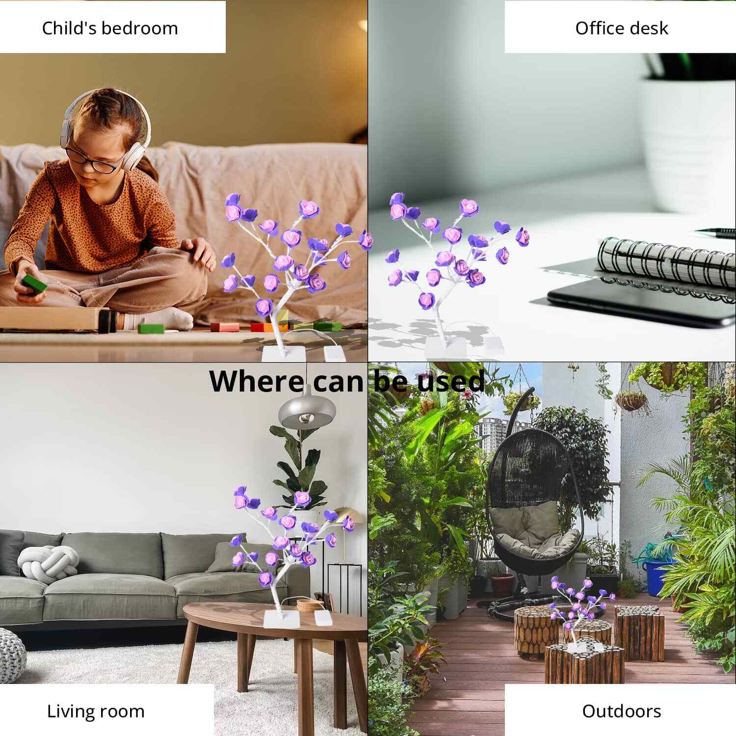 Purple Multi Headed Rose Tree LED Light Christmas Decor Decorations ...