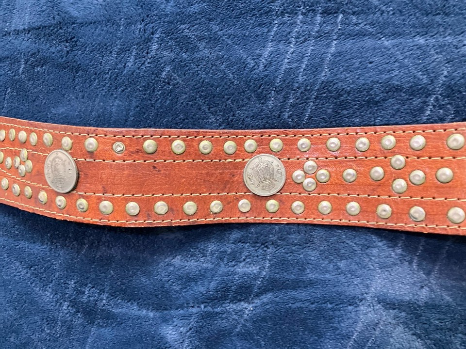 VTG Moroccan Leather Coin Belt 32 Concho HandMade Brown Boho Silver ...
