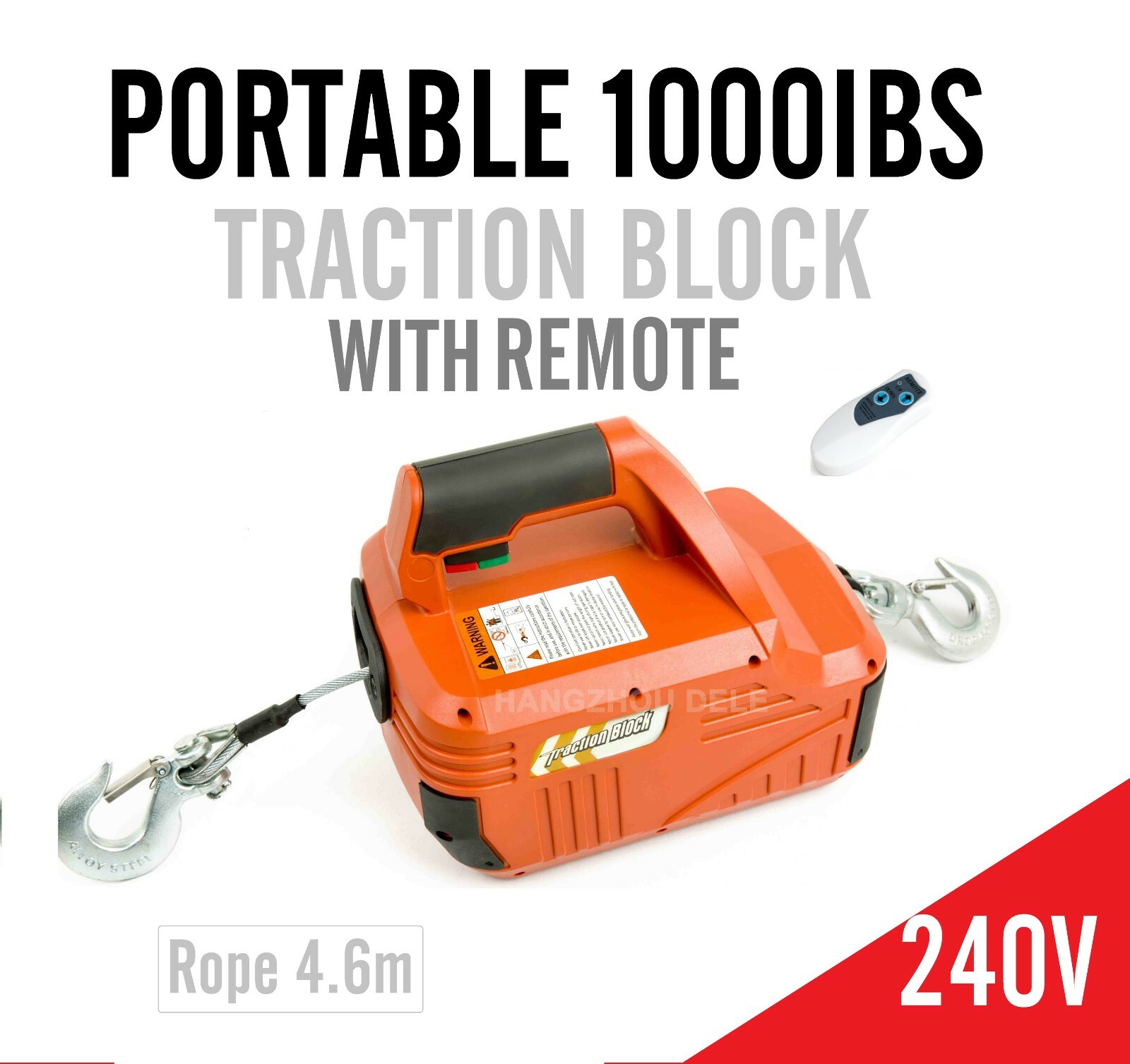 New 450kg 4.6m Traction Block Portable Winch Traction Hoist / Remote ...