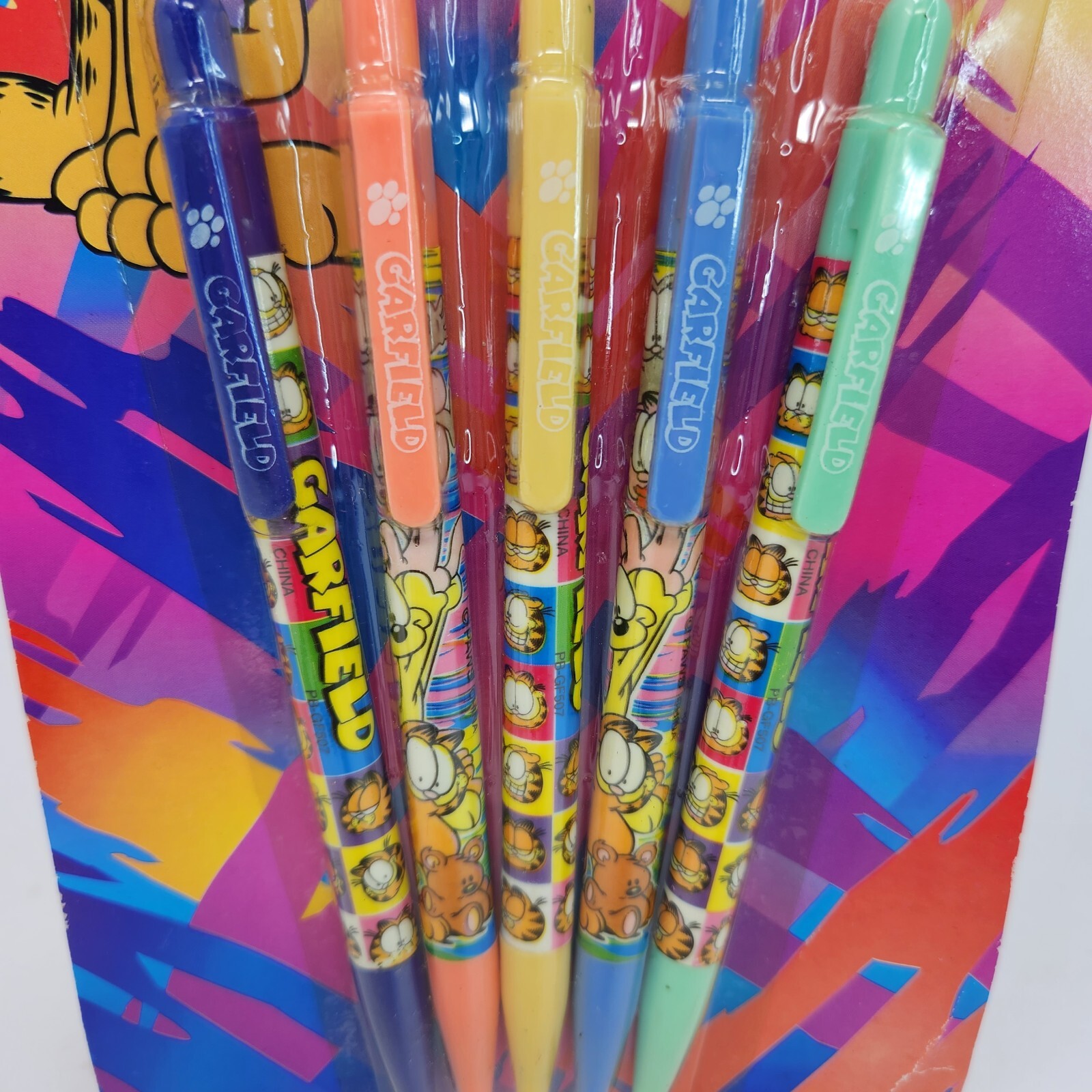 5 VINTAGE GARFIELD THE CAT BALL POINT PENS W BLUE INK BRAND NEW IN ...