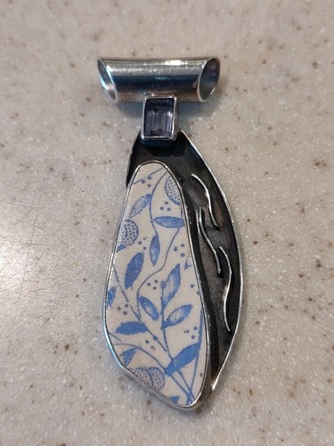 VINTAGE SIGNED T CON TOMMY CONCH 950 STERLING SILVER IOLITE & PORCELAIN ...