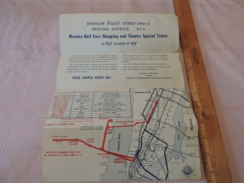1950s New York City IRT IND BMT SUBWAY Map Hudson Rapid Transit TUBES H ...