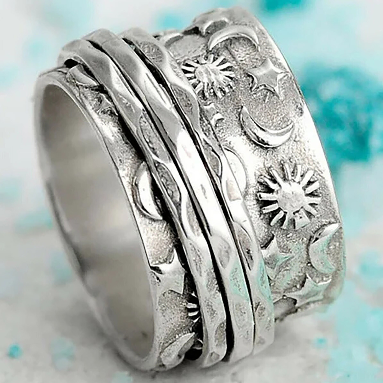 Silver Moon Star Sun Ring Meditation Anxiety Fidget Relieving Stress ...