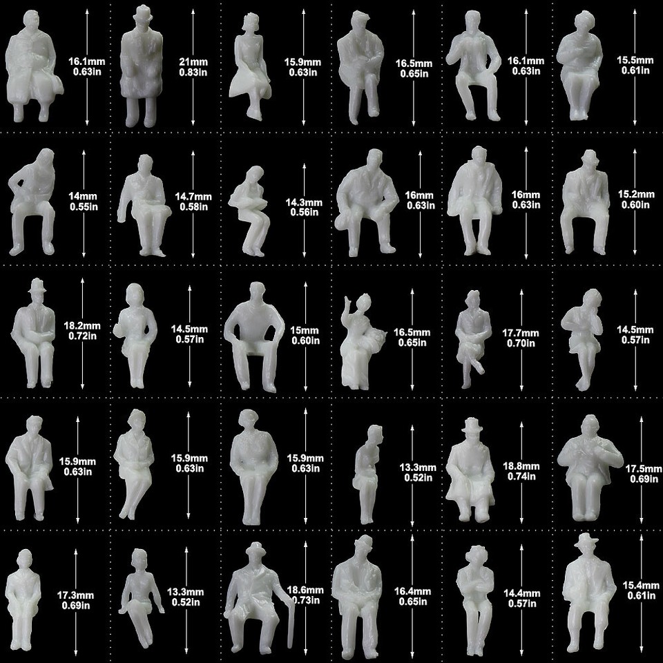 100pcs HO Scale 1:87 All Seated Unpainted White Figures Passenger ...