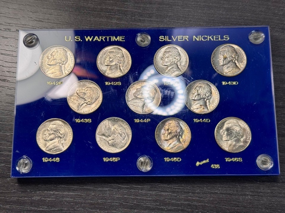 US Wartime Silver Jefferson Nickel Set, 11 UNC Coins, Rainbow Toned ...