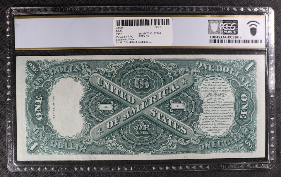 PCGS Choice UNC 64 PPQ 1917 $1 United States Note Speelman-White sigs ...