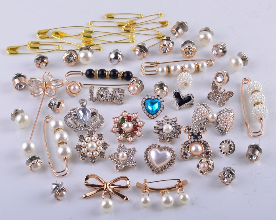 Charms for Socks Safety Pin Brooch,55pcs Junk Sock Pins Medium, Gold | eBay