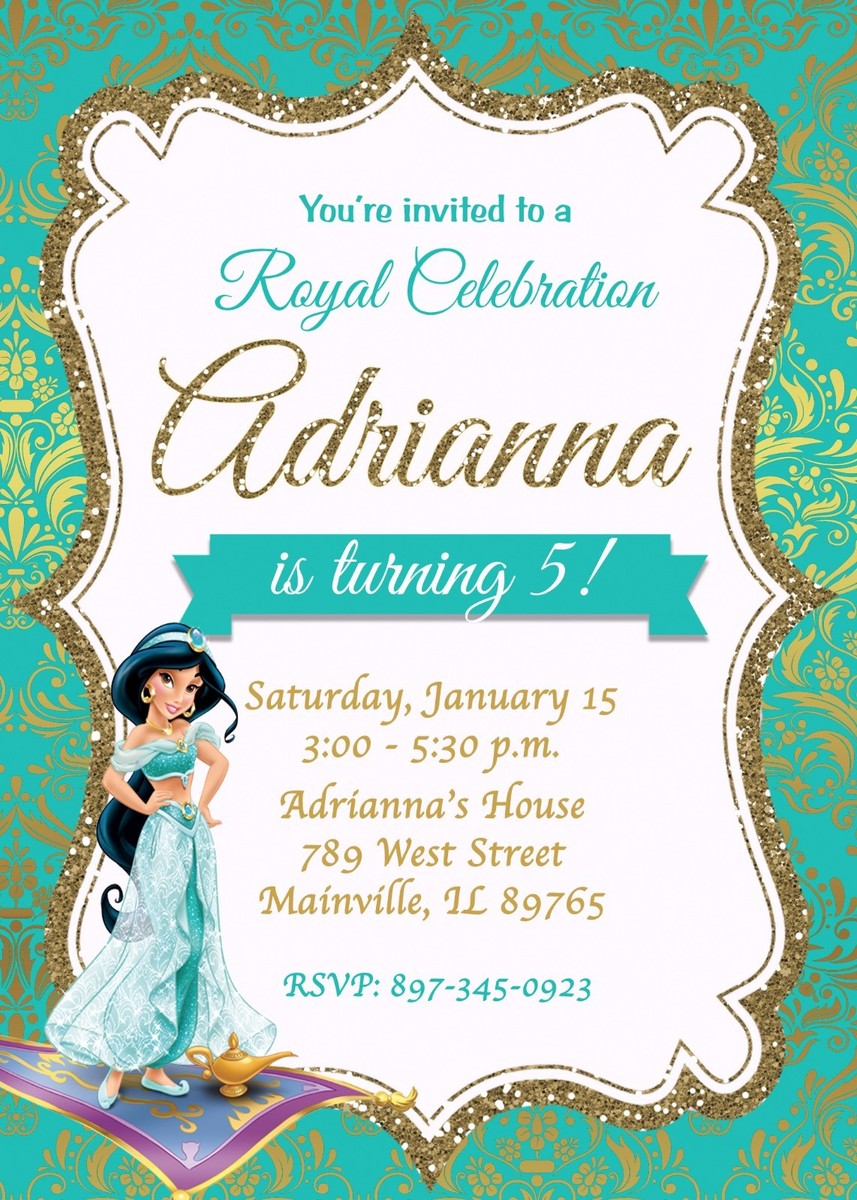 Princess Jasmine Party Invitations Princess Aladdin Jasmine Birthday