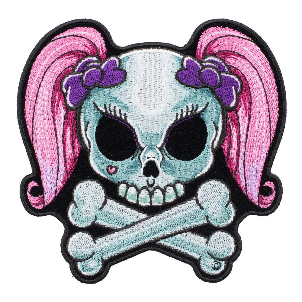 Pink Babydoll Pigtails Girly Skull Patch, Ladies Back Patches | eBay
