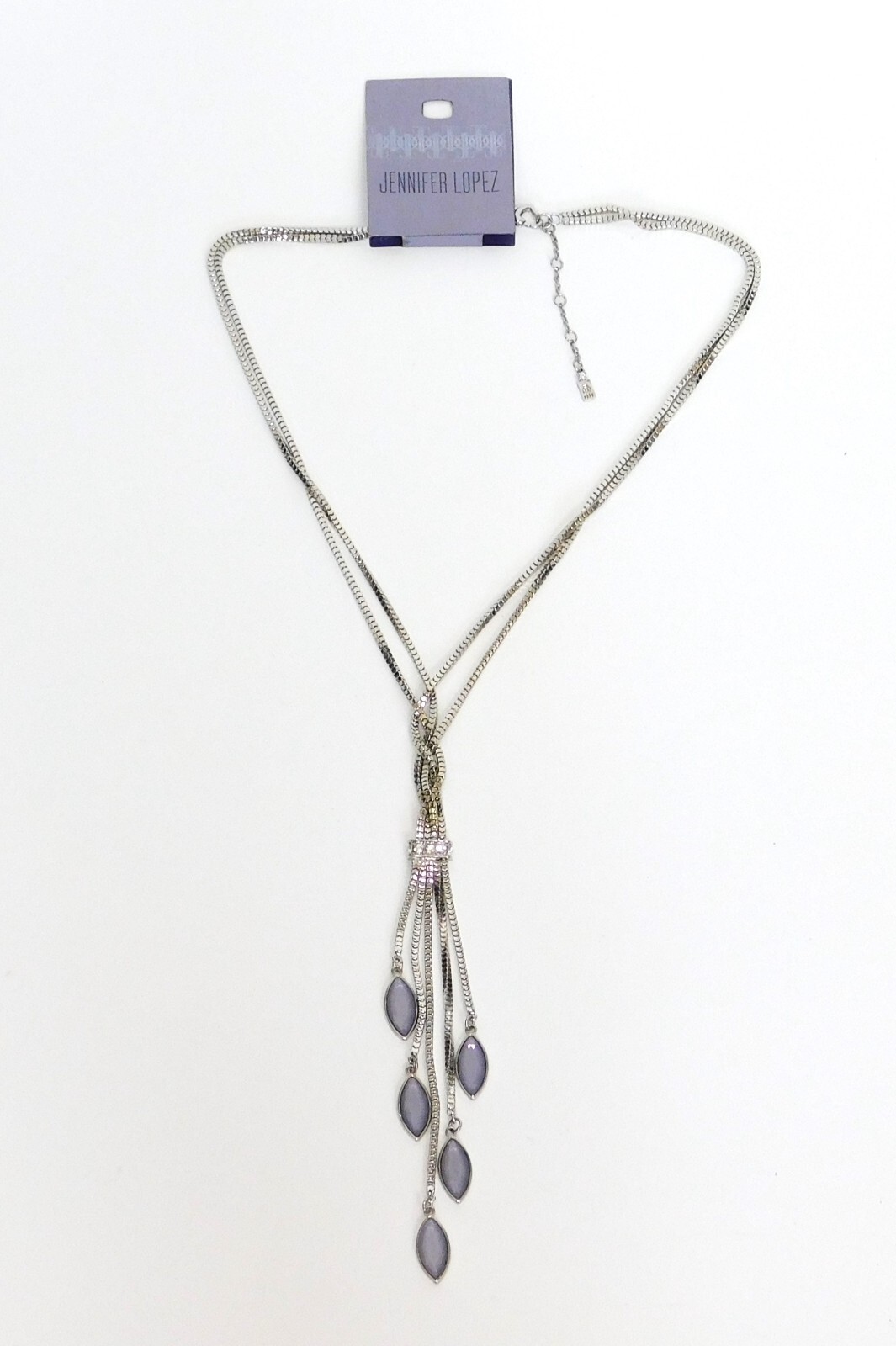 Jennifer Lopez Silver Tone Box Chain Lariat Necklace w/Faceted Lavender ...