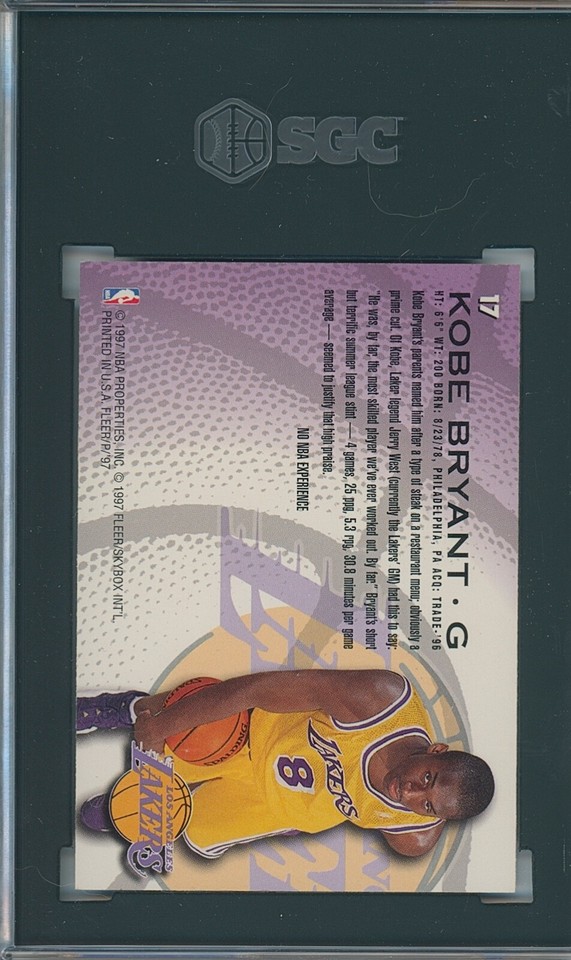 1996-97 Fleer Sprite Kobe Bryant RC #17 SGC 7 Near Mint Rookie HOF ...