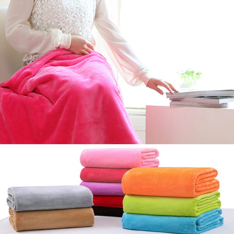 Solid Warm Micro Plush Fleece Blanket Throw Rug Sofa Bedding Soft Pet ...