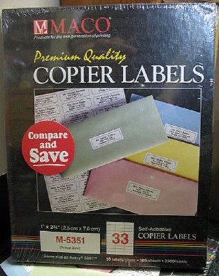 MACO White 1" x 2.75" Laser Inkjet Copier Labels M-5351 NEW Box 100 ...