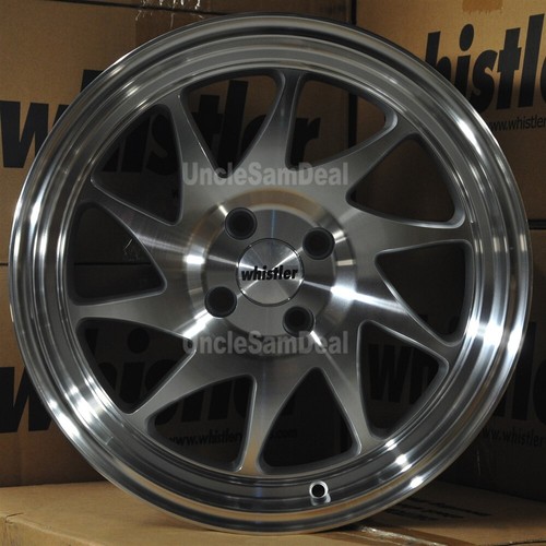 16x9 4x100 15 OFFSET WHISTLER KR7 SILVER MACHINE FACE LIP 10 SPOKES 4 ...