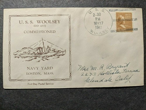 USS WOOLSEY DD-437 Naval Cover 1941 COHEN COMMISSIONED Cachet | eBay