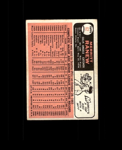 1966 Topps 62A Merritt Ranew with Sold Line VG #D1,418427 | eBay