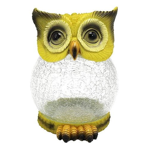 LED Solar Light Simulation Owl Lantern Lamp Yard Garden Decor (Yellow S ...