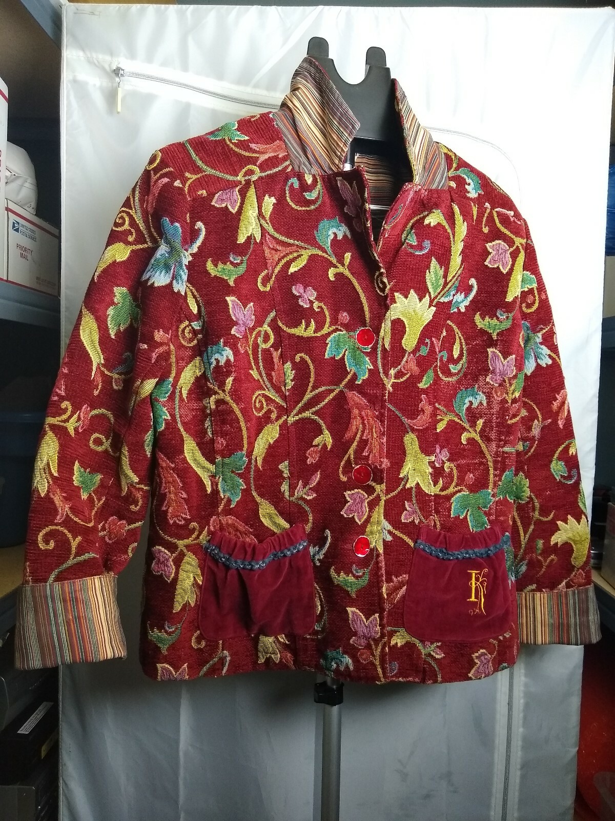 Boho Jacket April Cornell Red Velvet Coat size L Vin… - Gem