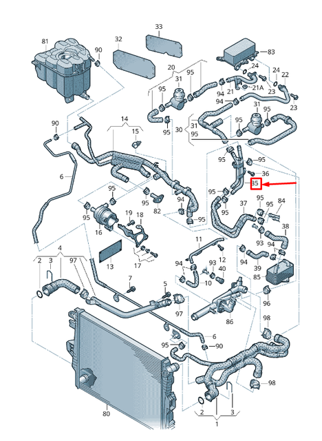 Genuine VOLKSWAGEN 2011 - 2016 Coolant Pipe Feed / Return 7P0121065L ...