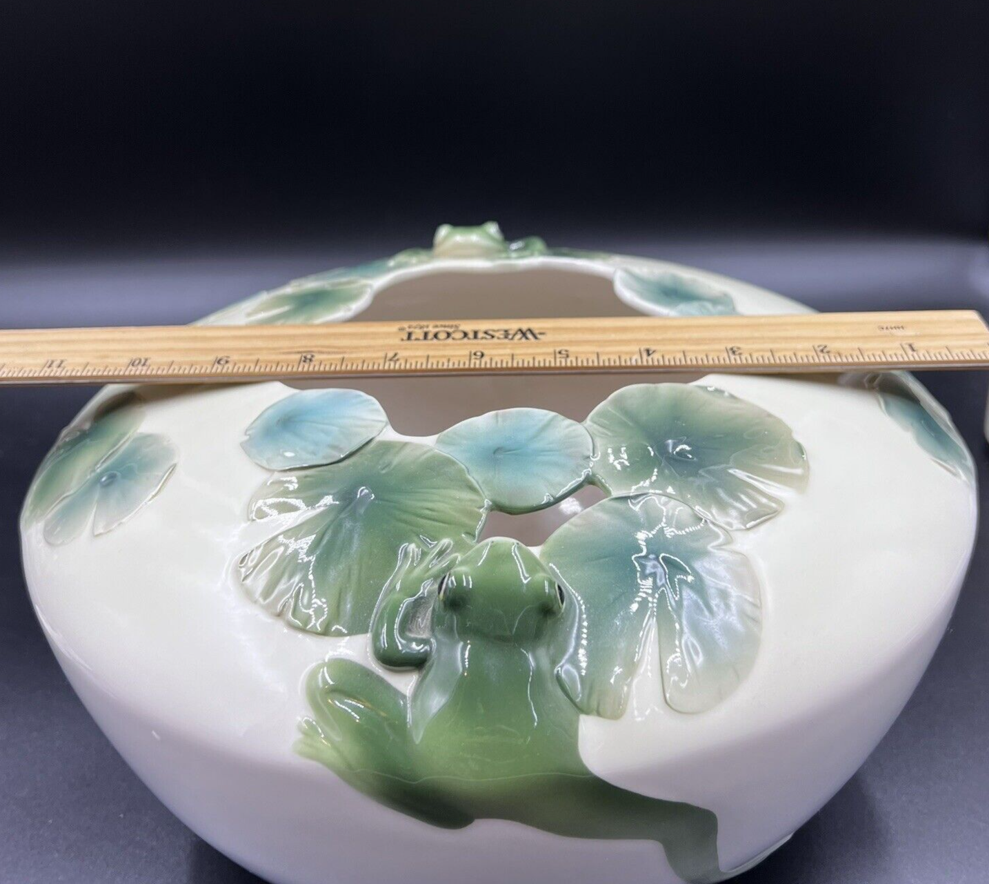 Franz Porcelain Amphibia Frog and Lily Pad Large 3-D Centerpiece Bowl ...