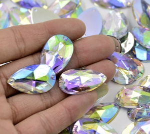 Large AB Flat Back Teardrop Acrylic Rhinestone Gem Crystal Clear 28mm ...