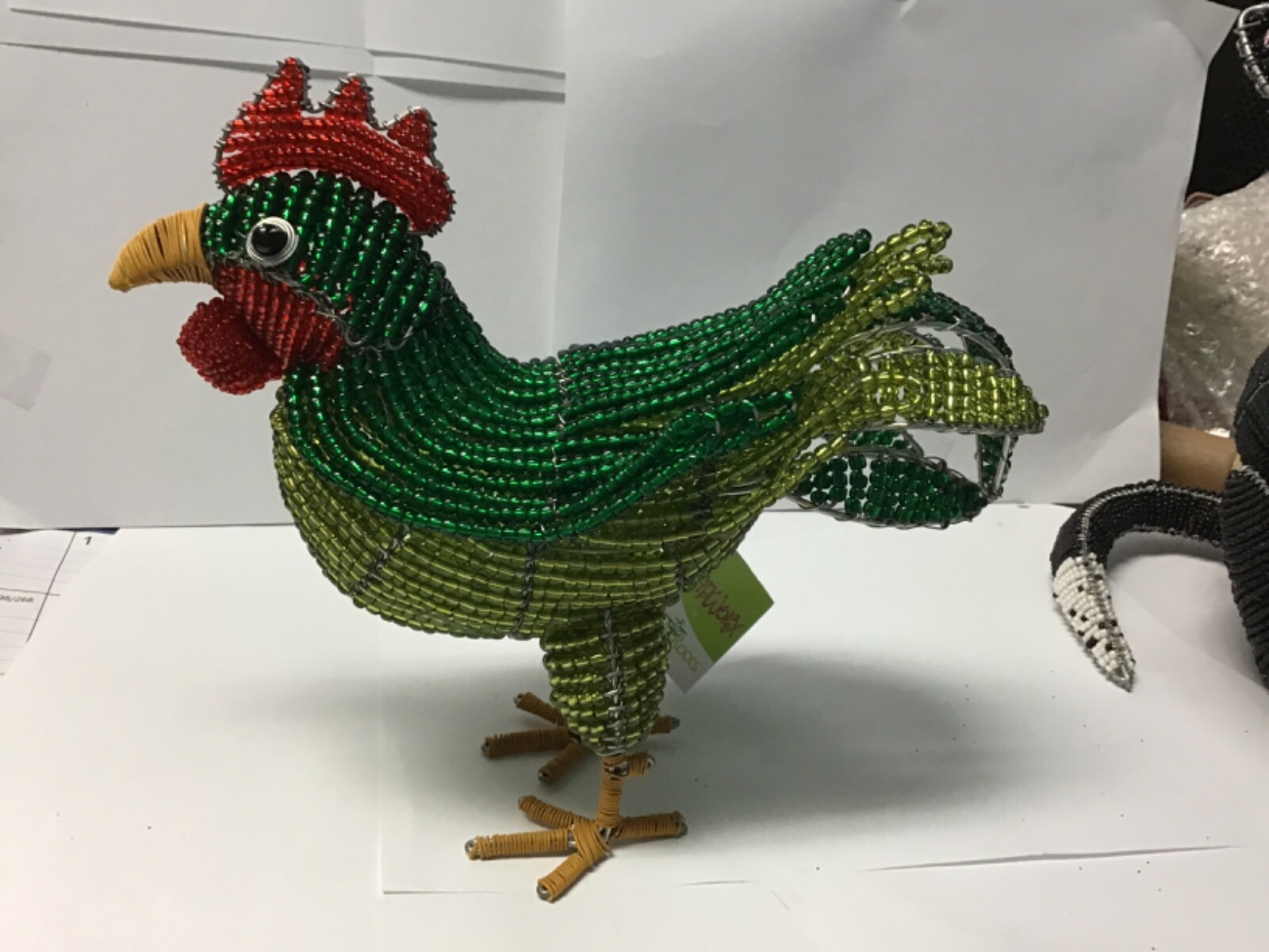 Beadworx glass bead art work green red rooster small retired 9 1/2” | eBay