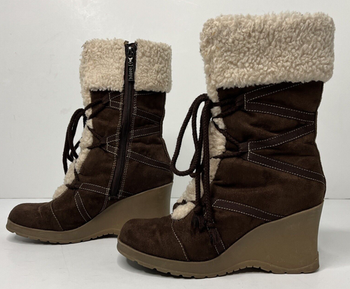 Bongo Winter Blast Brown suede wedge boots women's US size 6.5 M | eBay