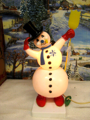 Vintage MILLER hard plastic lightup Snowman with Yellow pipe and broom ...