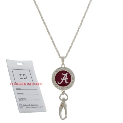ALABAMA JEWELRY NECKLACE Silver tone Chain Lanyard ID Holder Rhinestone ...