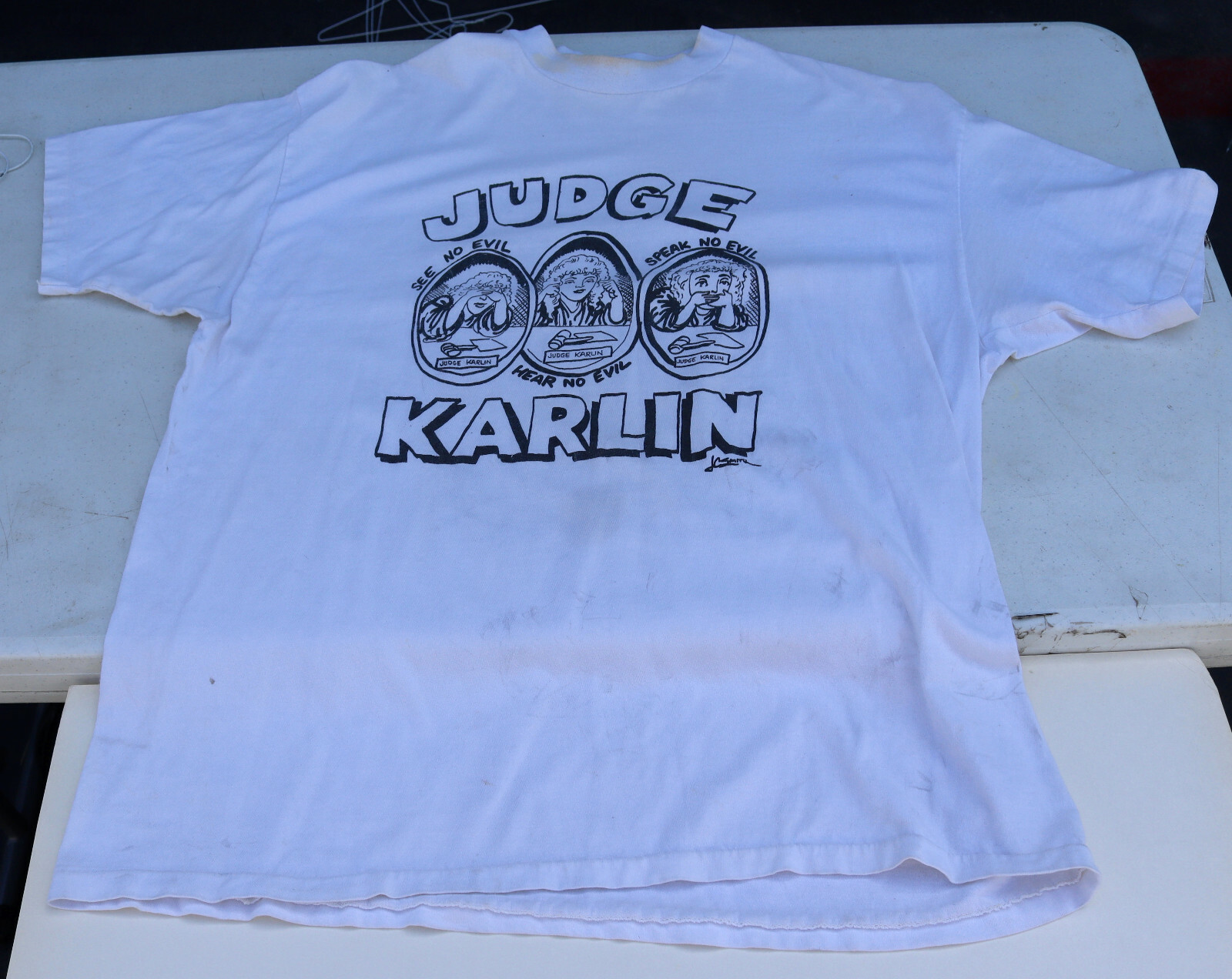 Vintage Judge Karlin See Hear Speak No Evil T-Shirt X… - Gem