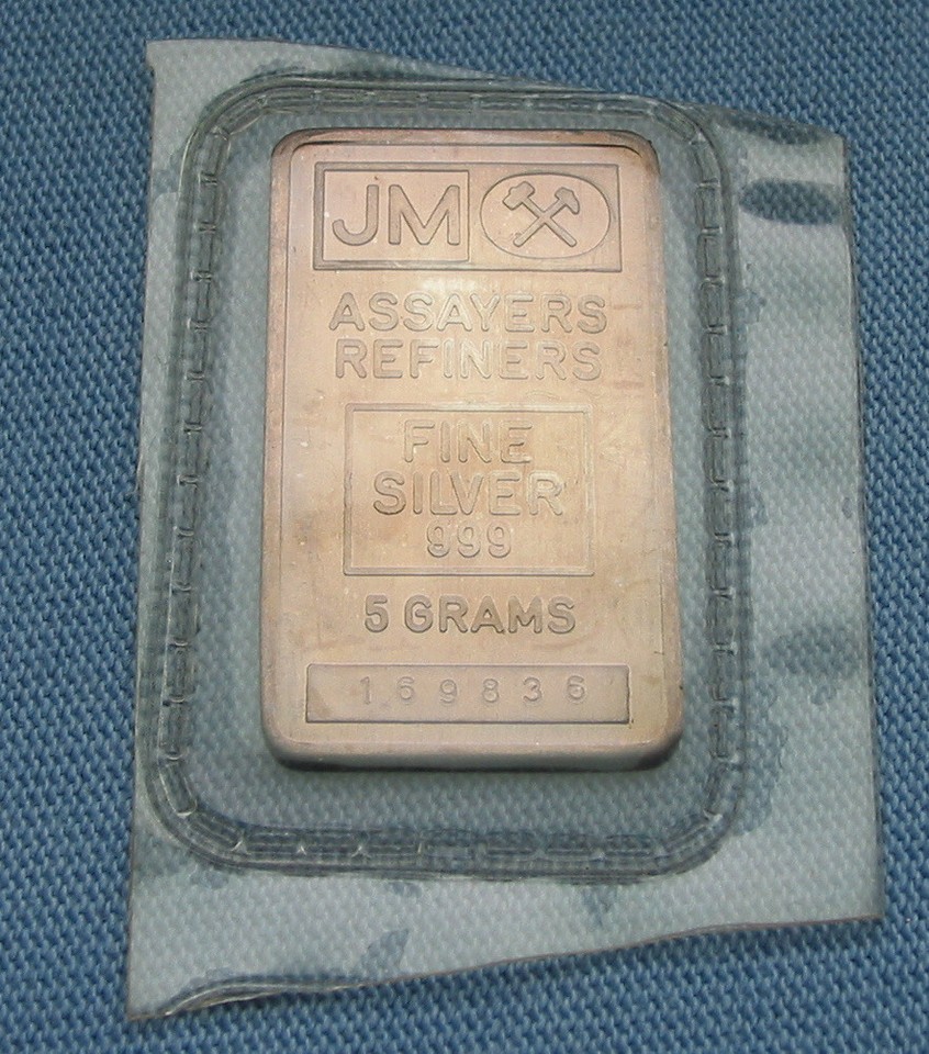JM Johnson Matthey 5 Grams .999 Silver Bar Blank Reverse *Sealed* 5g ...