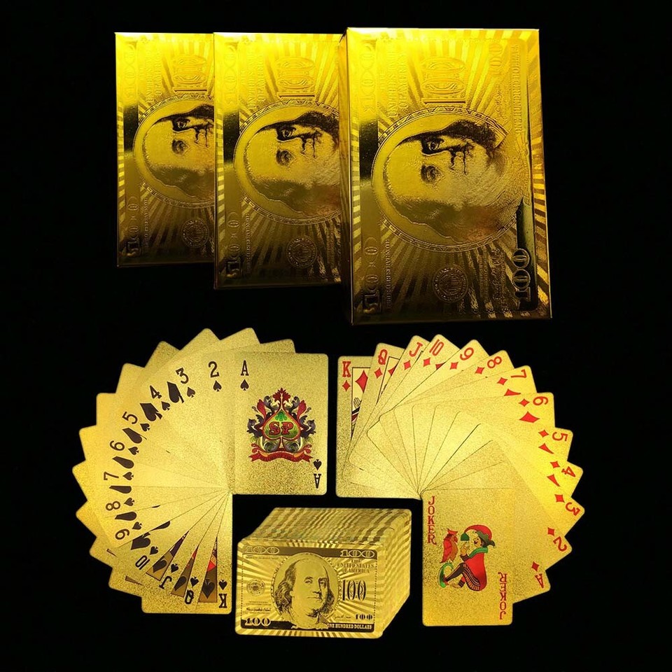 2 Decks Luxury 24K Gold Foil Poker Playing Cards Waterproof Plastic Set ...