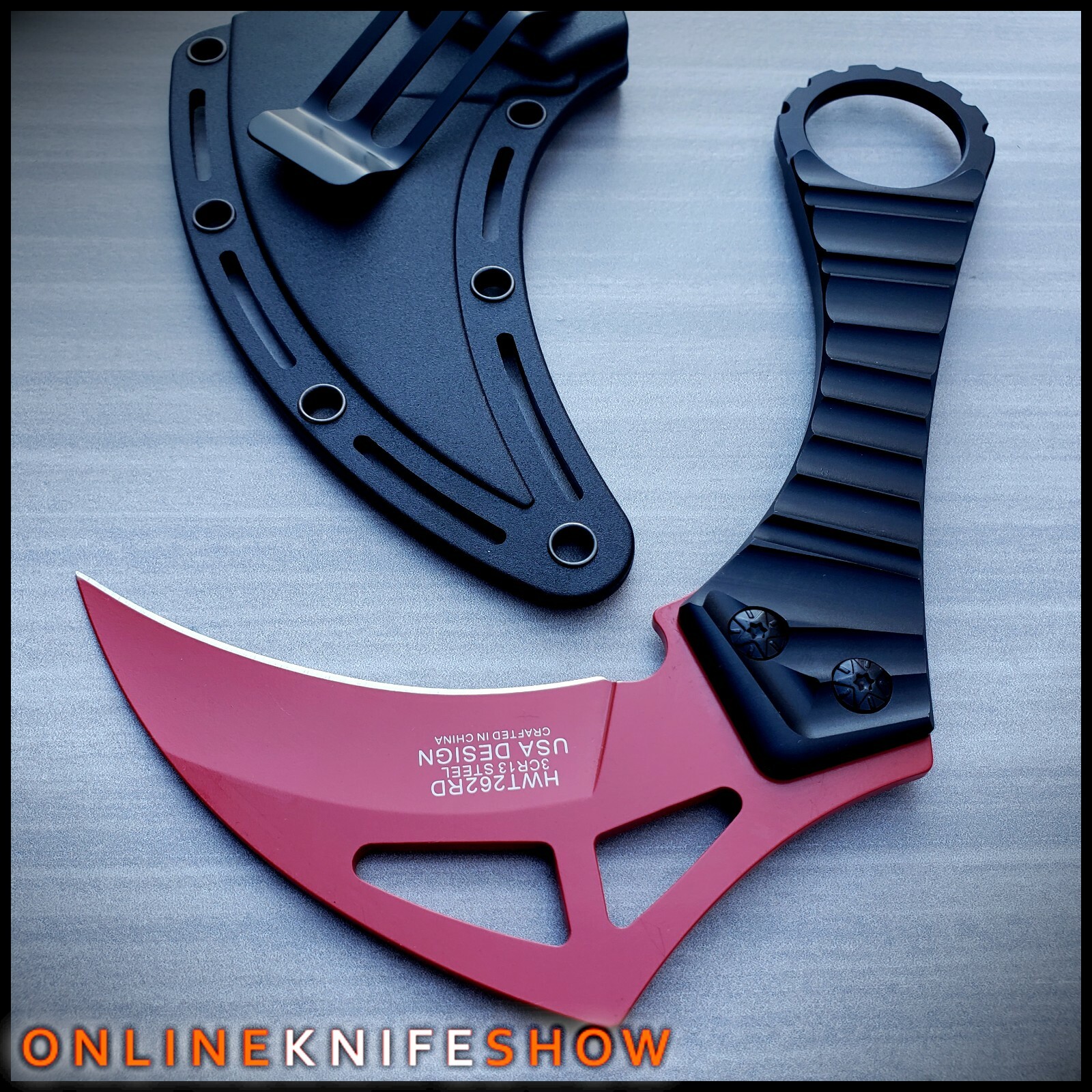 8" RED TACTICAL THROWING CLEAVER KARAMBIT AXE Fixed Blade Survival ...