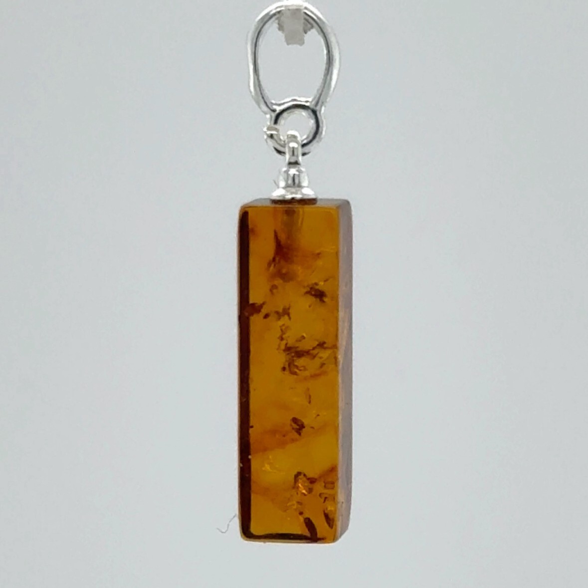 Cognac / Brown BALTIC AMBER Square Pendant 925 STERLING SILVER Poland ...