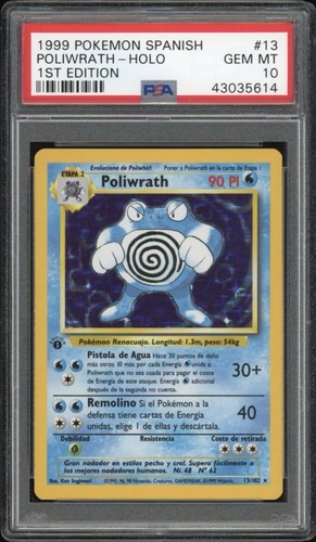 1999 Pokemon SPANISH 1st Edition Base Set Poliwrath Holo 13/102 PSA 10 ...