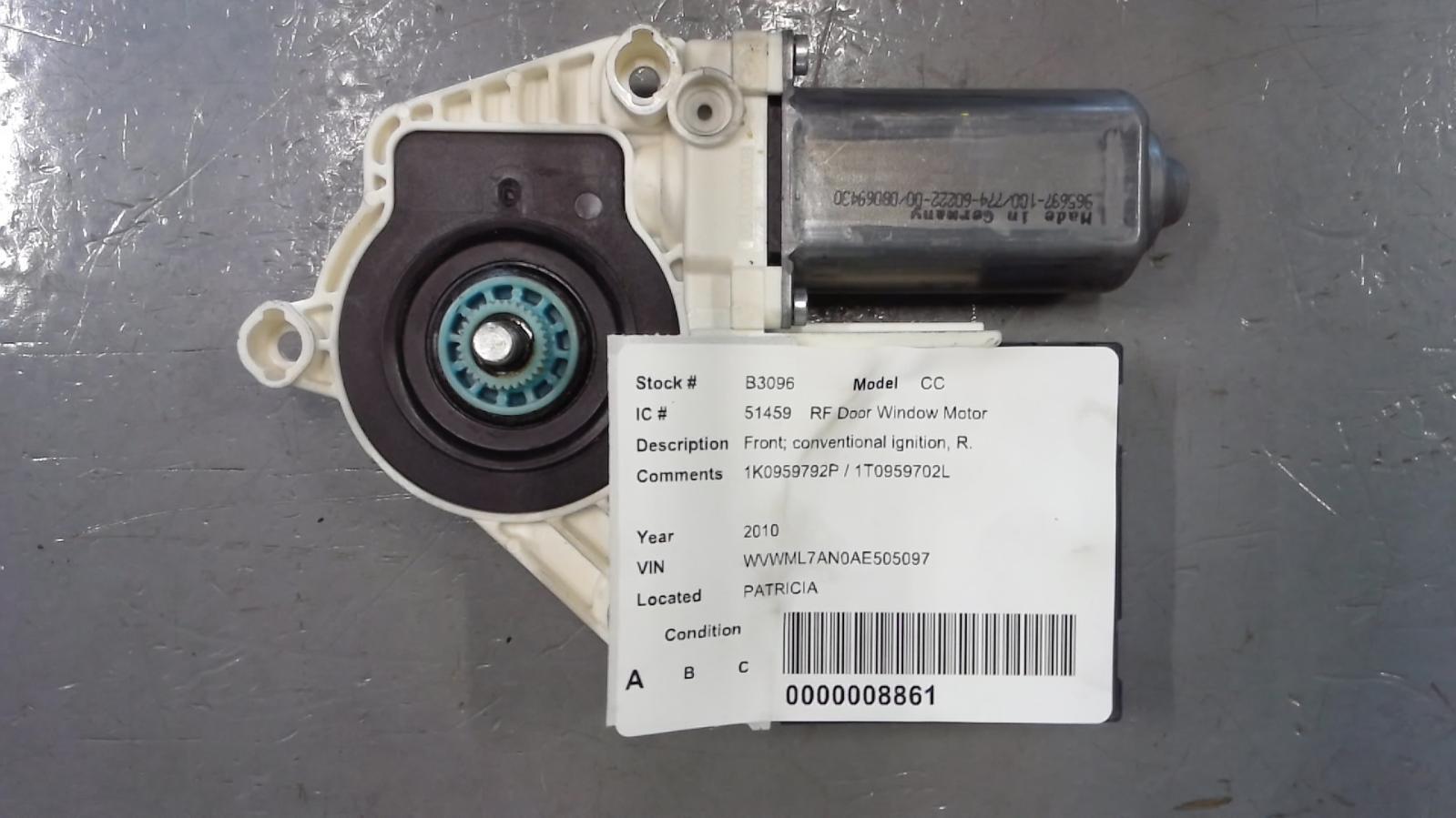 VOLKSWAGEN CC RF Door Window Motor Front 1K0 959 792 P / 1T0 959 702 L ...