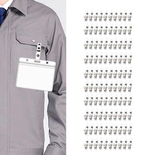 100Pcs Metal ID Clips with Clear PVC Strap for Work Badges Name Tags ...