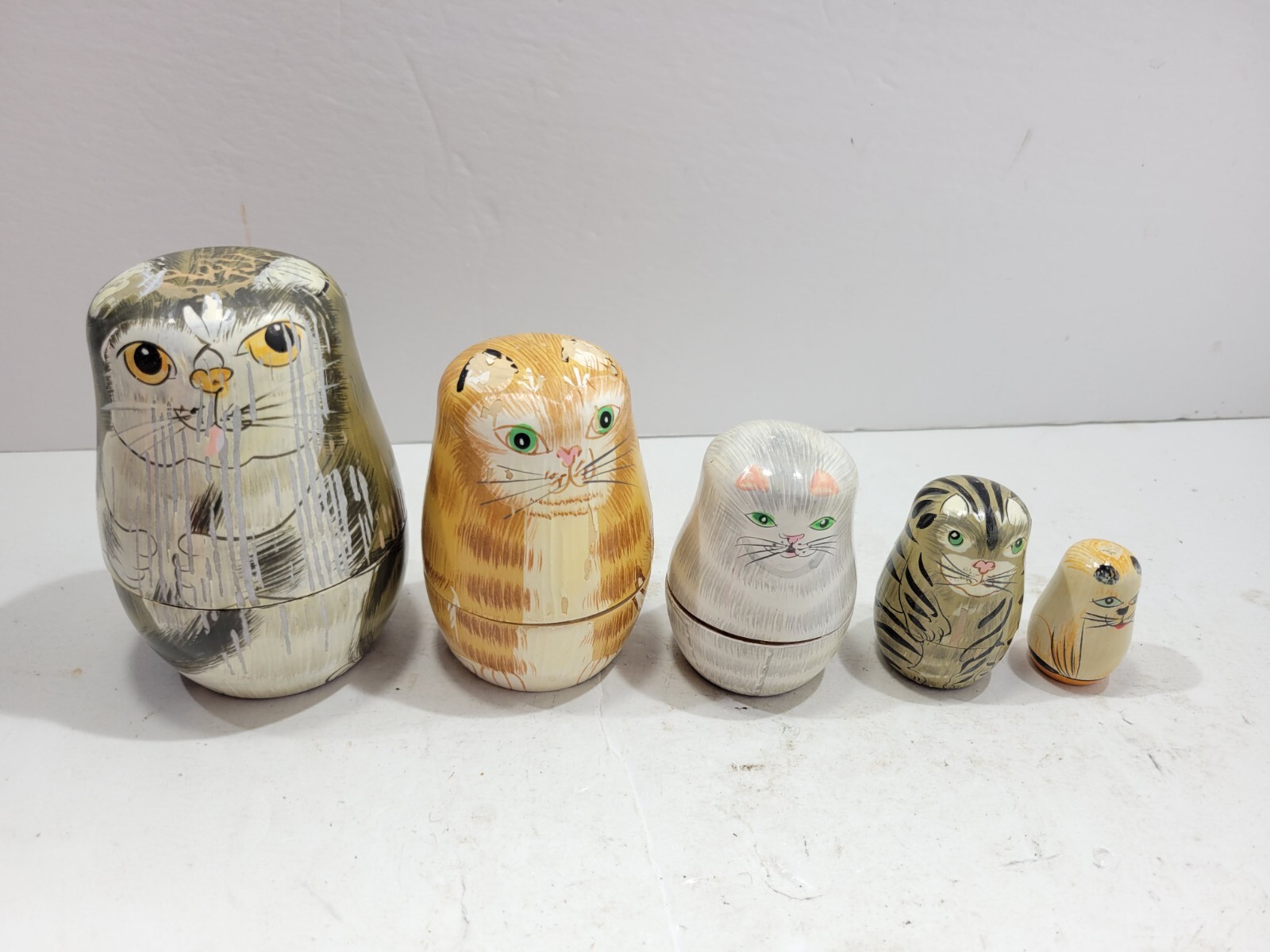 Set of 5 Matryoshka Wood Authentic Adorable Russian Cat Nesting Dolls ...