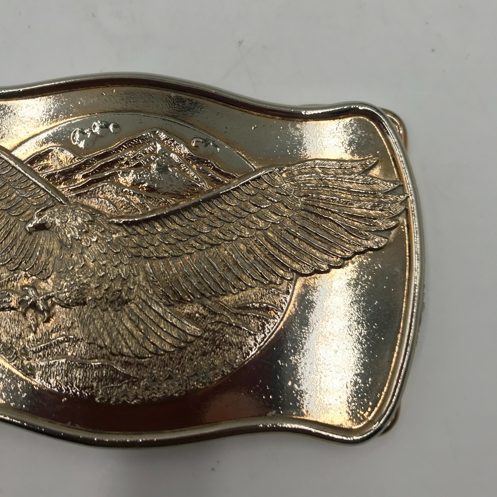 Vintage 1913 Metal Gold Hawk Flying Over Mountains En… - Gem