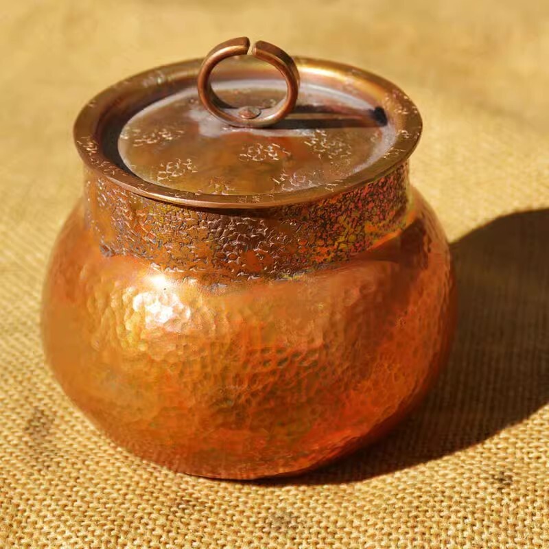 Pure Copper Stew Pot with Lid Thick Handmade Tea Cans Container Antique ...