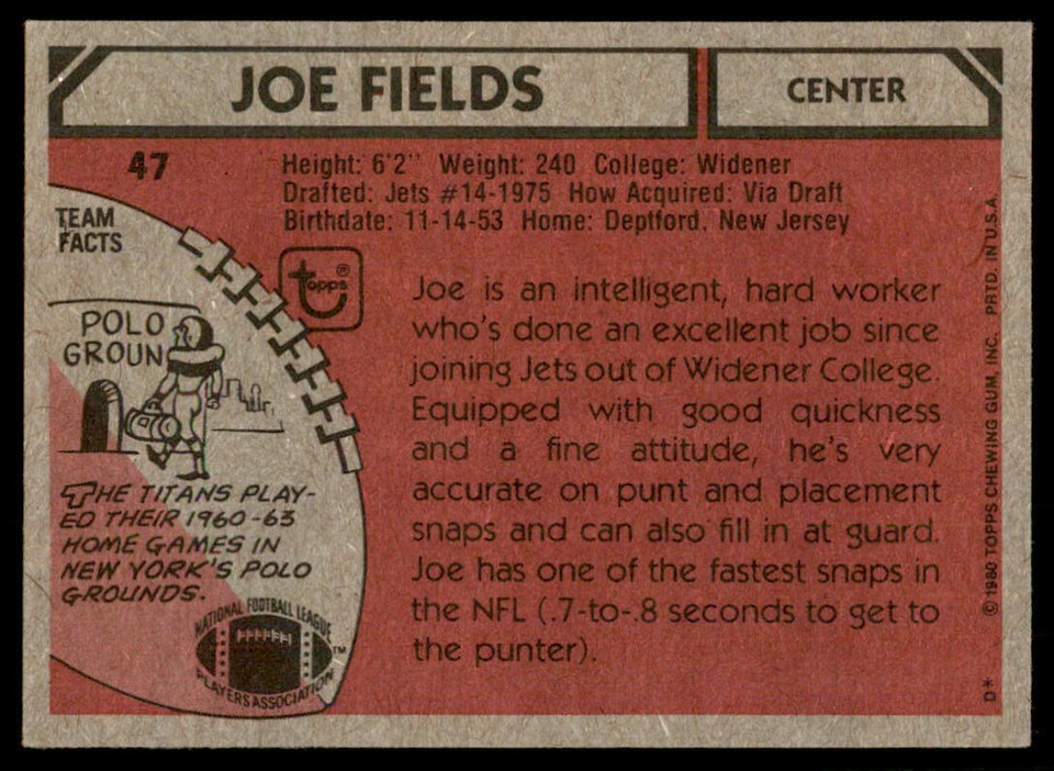 1980 Topps #47 Joe Fields NM | eBay