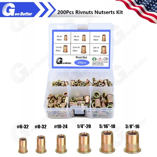 200Pcs Zinc Steel Flange Nutserts Rivet Nut Rivnut Nutsert UNC Threaded ...